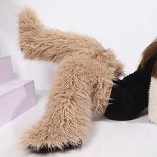 Black Thigh High Fur Boots, Over The Knee Fluffy High Boots, T Furry ...