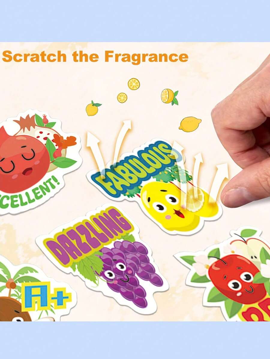 9/60pcs Scratch Scent Sticker Cartoon Fruit Flavor Scent Sticker Reward ...