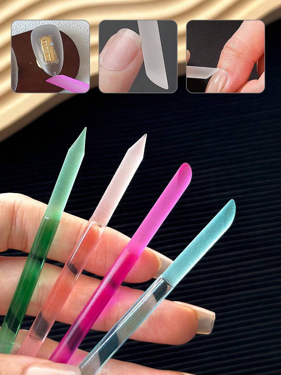 1pc Colorful Glass Nail File, Double-Sided Cylinder Shaped Nail Buffer ...