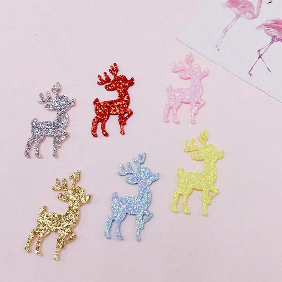 50pcs Random Mixed Color Shiny Reindeer Christmas Patches, DIY ...
