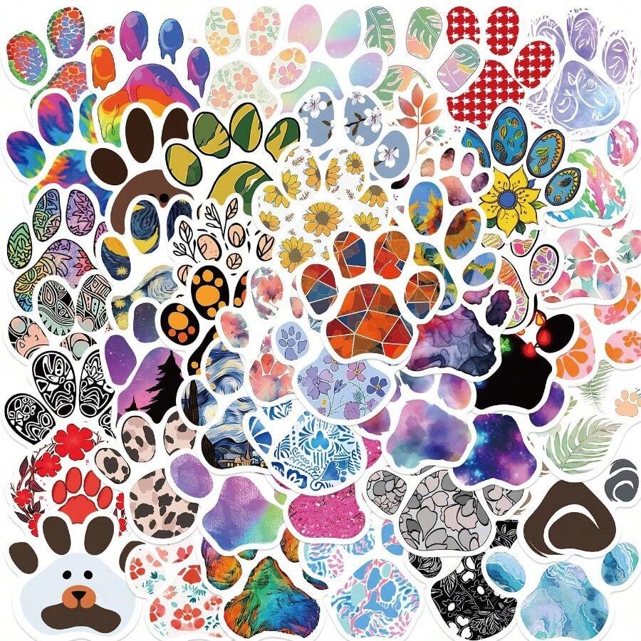 50 Personalized Cute Stickers, Colorful Art Paw Print Style, Including ...