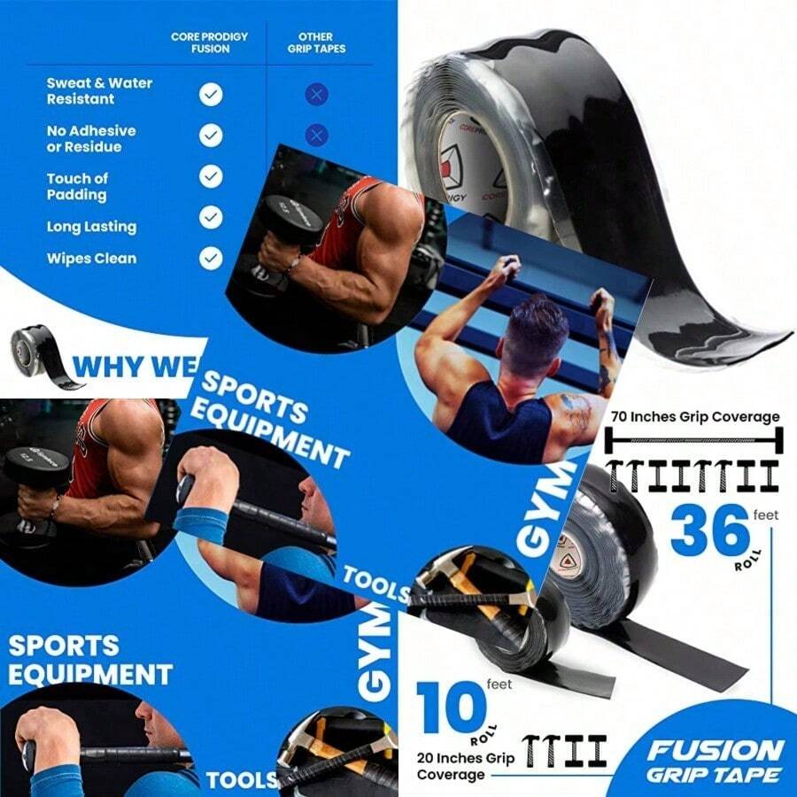 Core Prodigy Fusion Grip Tape Silicone Rubber Wrap For Pull Up Bars ...