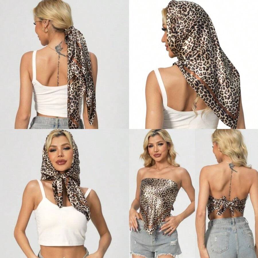 Leopard Print Head Scarf For Women Like Silk Satin Scarf For Hair ...