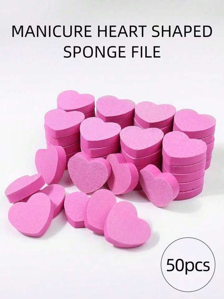 50pcs Mini Heart-Shaped Sponge Nail Files, Nail Care Tools For Manicure ...
