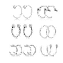Faux Nose Rings Hoops Set, 12Pcs Stainless Steel Fake Nose Lip Ear ...
