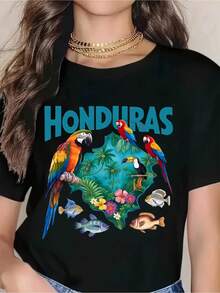 Honduras Parrots And Fish Women's T-Shirt With Tropical Design For ...