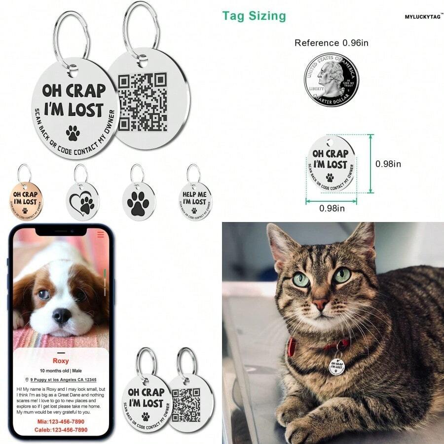 Stainless Steel QR Code Cat Tags Pet Online Profile Scan QR Receive ...