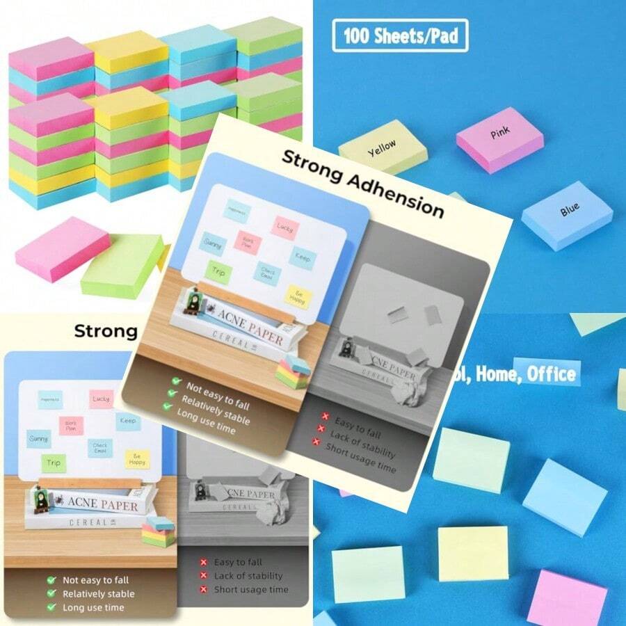 50 Pack Sticky Notes 1.5x2 In 5000 Sheets Small SelfStick Note 4 Color ...