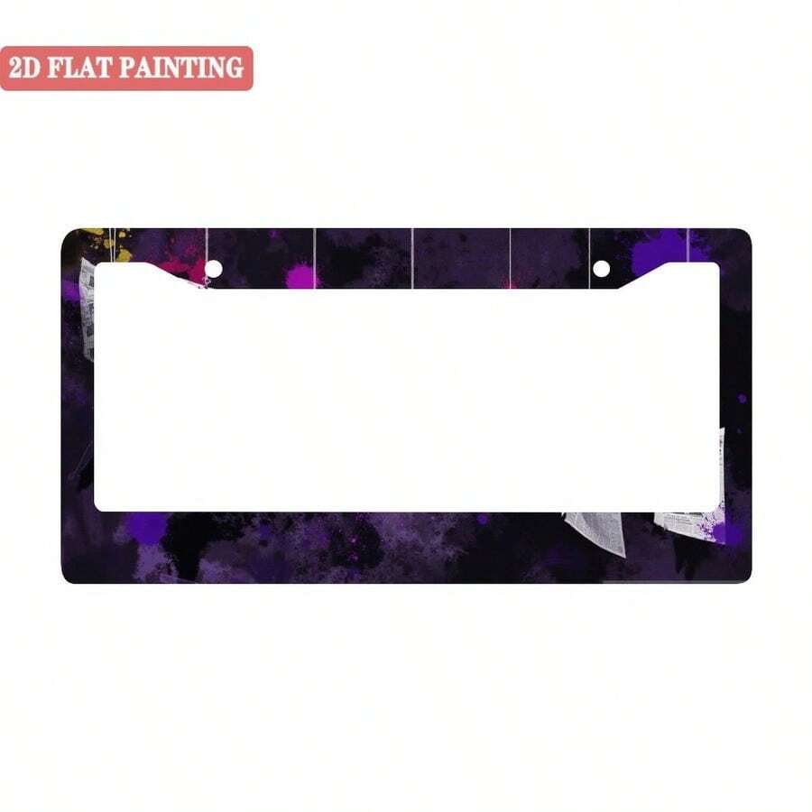 1pc Weird Witch Graffiti License Plate Frame With Purple & Pink Splash ...
