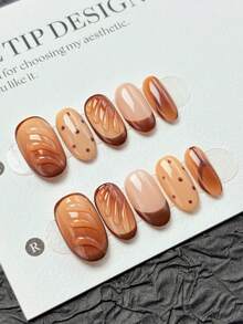 10 Pairs Of Short Handmade Nails,Maillard Color System,High-End Brown ...