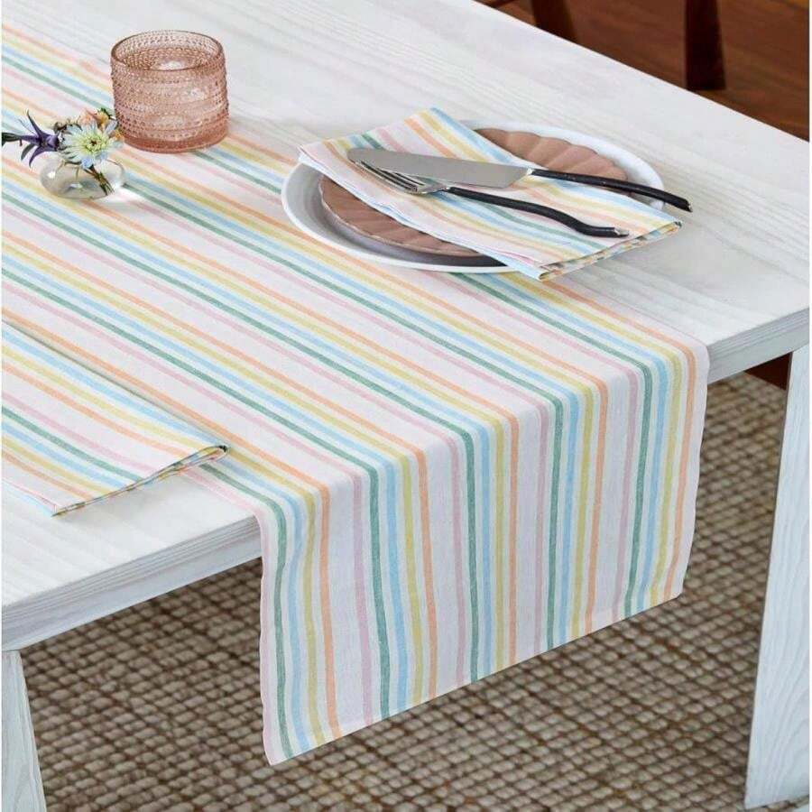 Solino Home Linen Striped Table Runner 36 Inches - Narrow Stripe, 100% ...