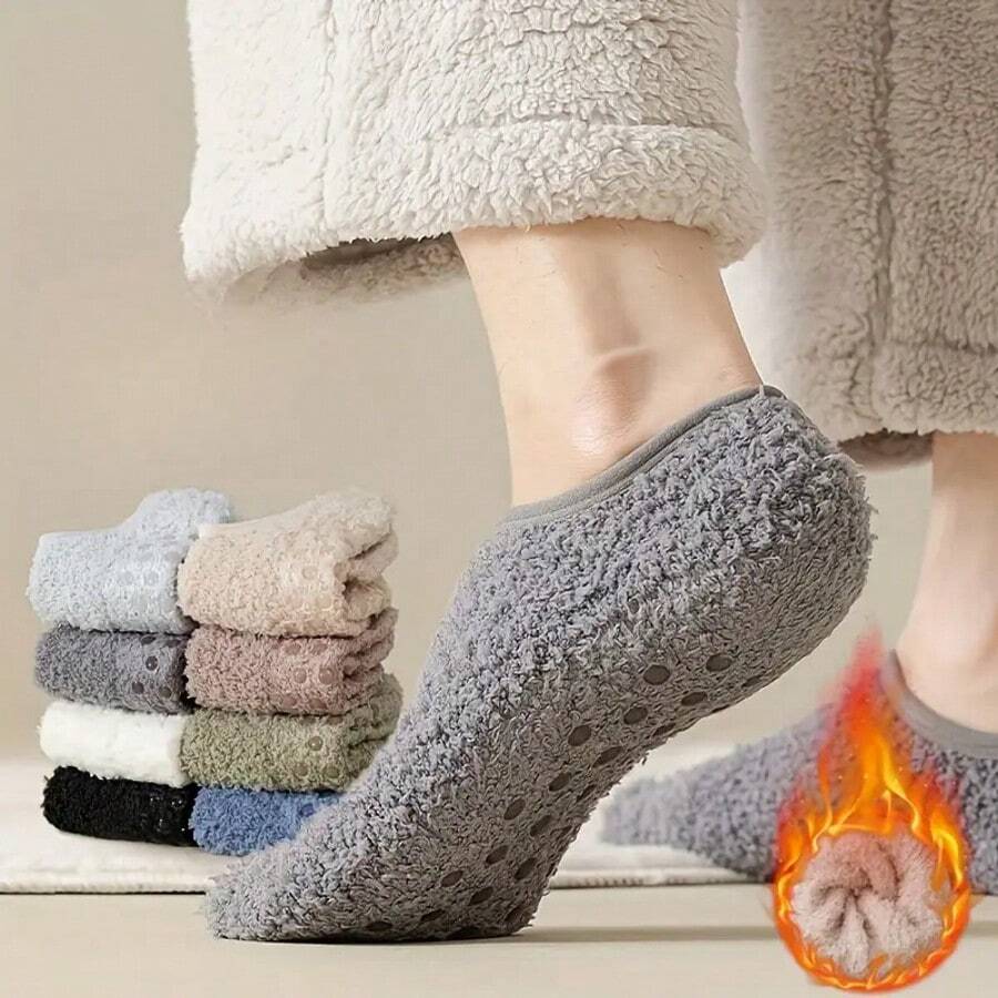 4-Pairs Winter Thermal Floor Socks And Yoga Socks- Thick Warm Anti-Slip ...