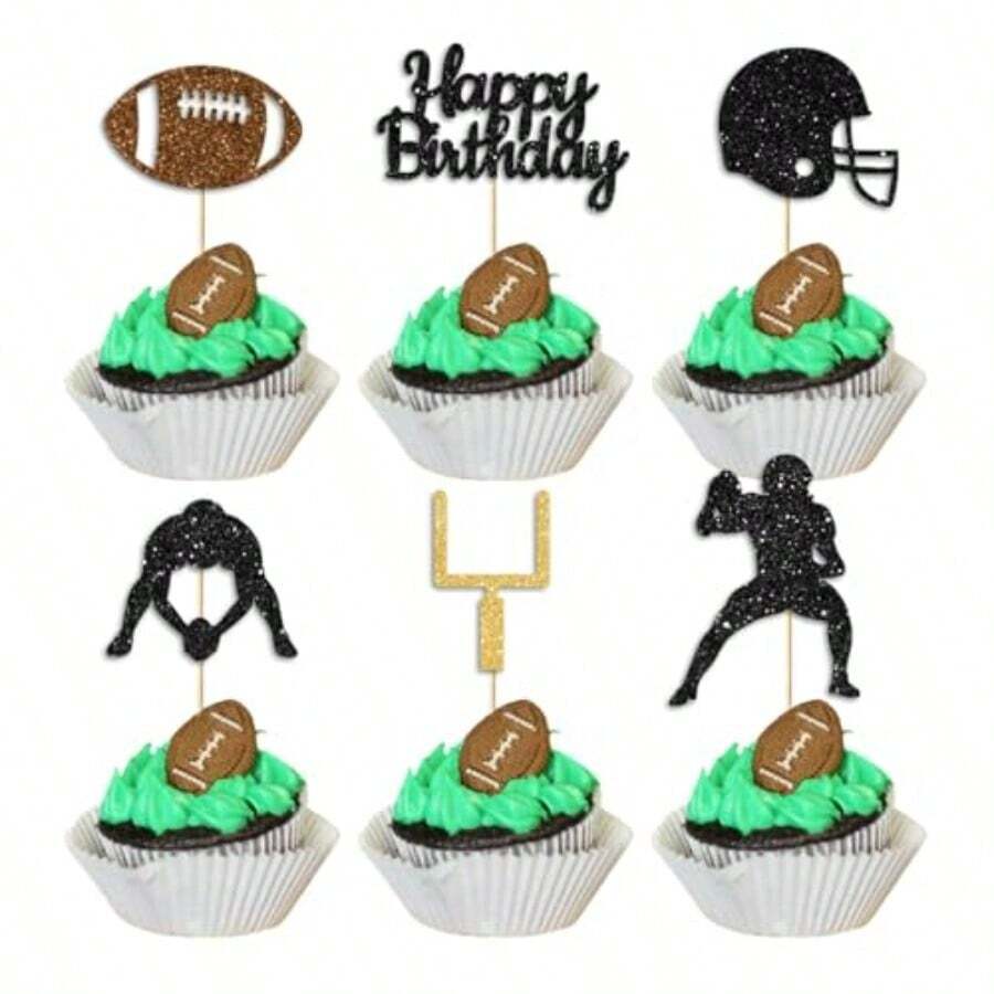 D36PC Football Cupcake Toppers For BirthdayGlitter Football Cake ...