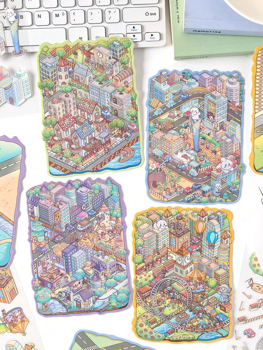 3pcs 3D City Landscape Stickers, Architecture Style Creative ...