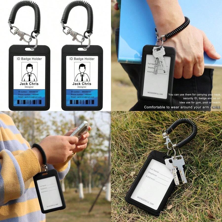 ID Badge Holder Card Case With Spring Wrist Band For Work Office School ...
