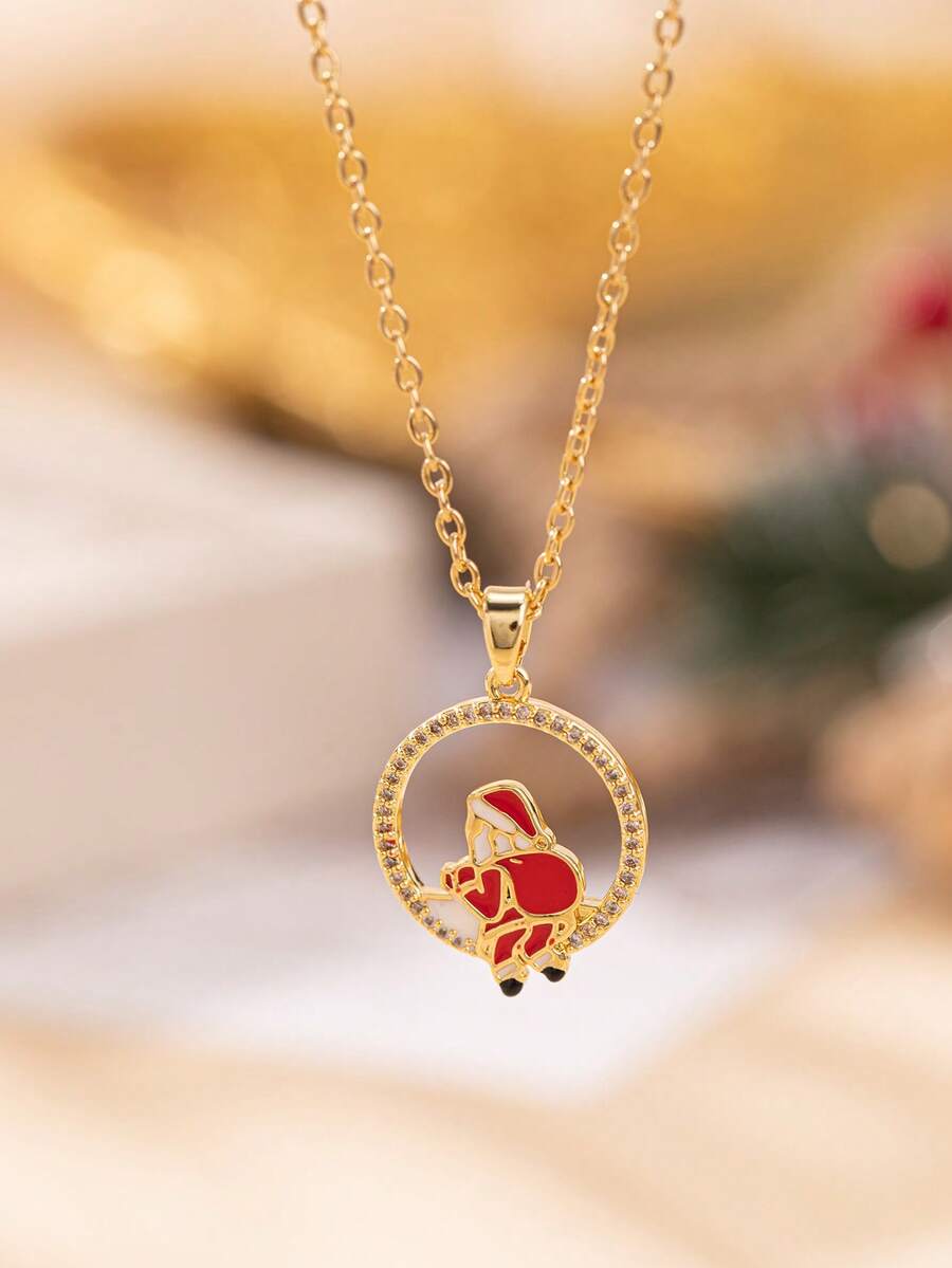 1pc Vintage Style Women Necklace, Round Pendant Necklace With Santa ...