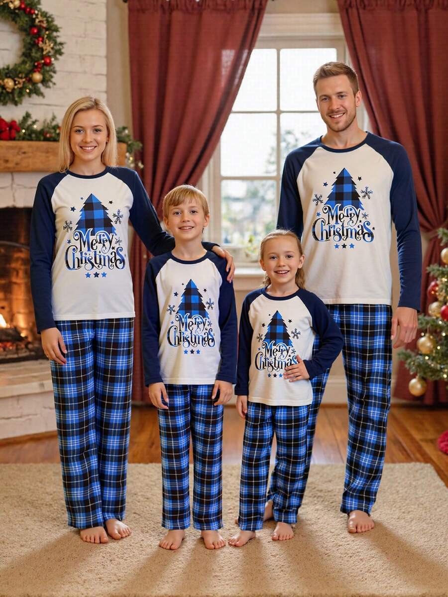 Family Christmas Pajamas Matching Sets Christmas Tree Print Plaid ...