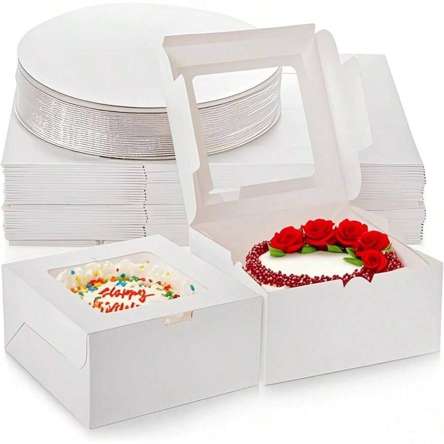 20 Pack Cake Boxes With Window, 10 Inch Bakery Cake Boxes With Boards ...