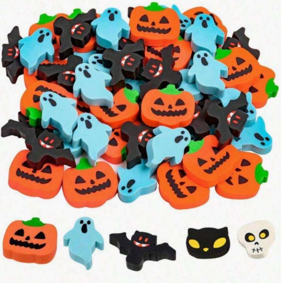 10/20/30pcs Halloween Mini Erasers, 6 Styles Cute Pumpkin Ghost Bat ...