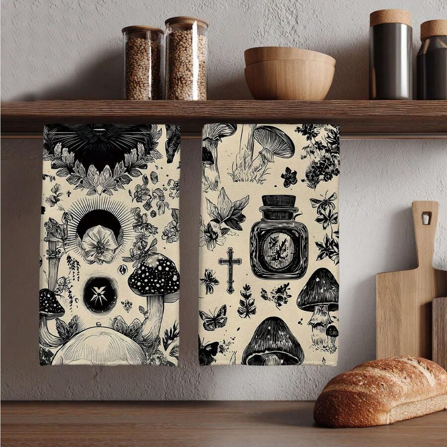 MEMNUN 2pcs Gothic Style Skull, Black Cat, Mushroom, Leaf Magic Potion ...