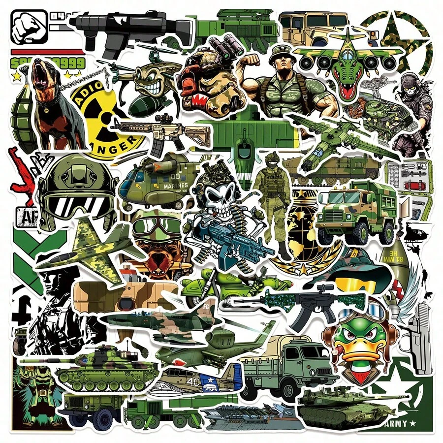 50pcs Military Tanks, Firearms, DIY Water Bottles, Notebooks, Luggage ...