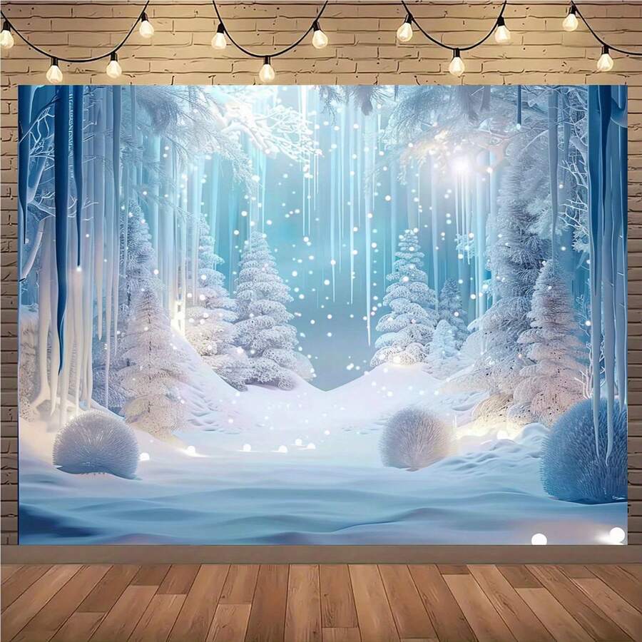 1pc Ice And Snow World Photography Backdrop, Christmas Winter Frozen ...