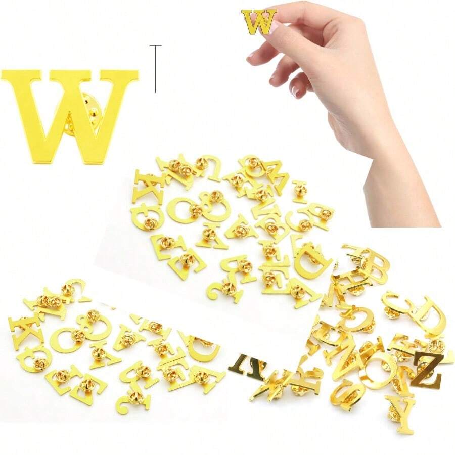 10Pack AZ 26 Letters Pins Brooches Silver Plated Metal Broaches ...