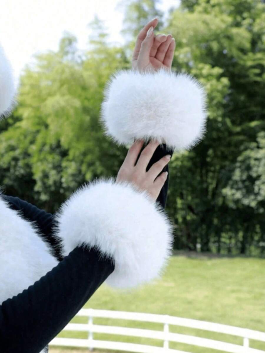 Solid Color Faux Fur Cuffs, Elegant Soft Warm Fuzzy Wrist Warmers ...