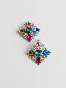 2pcs Multi-Color Rhinestone Geometric Pattern, Hollow Metal Heart Clip ...