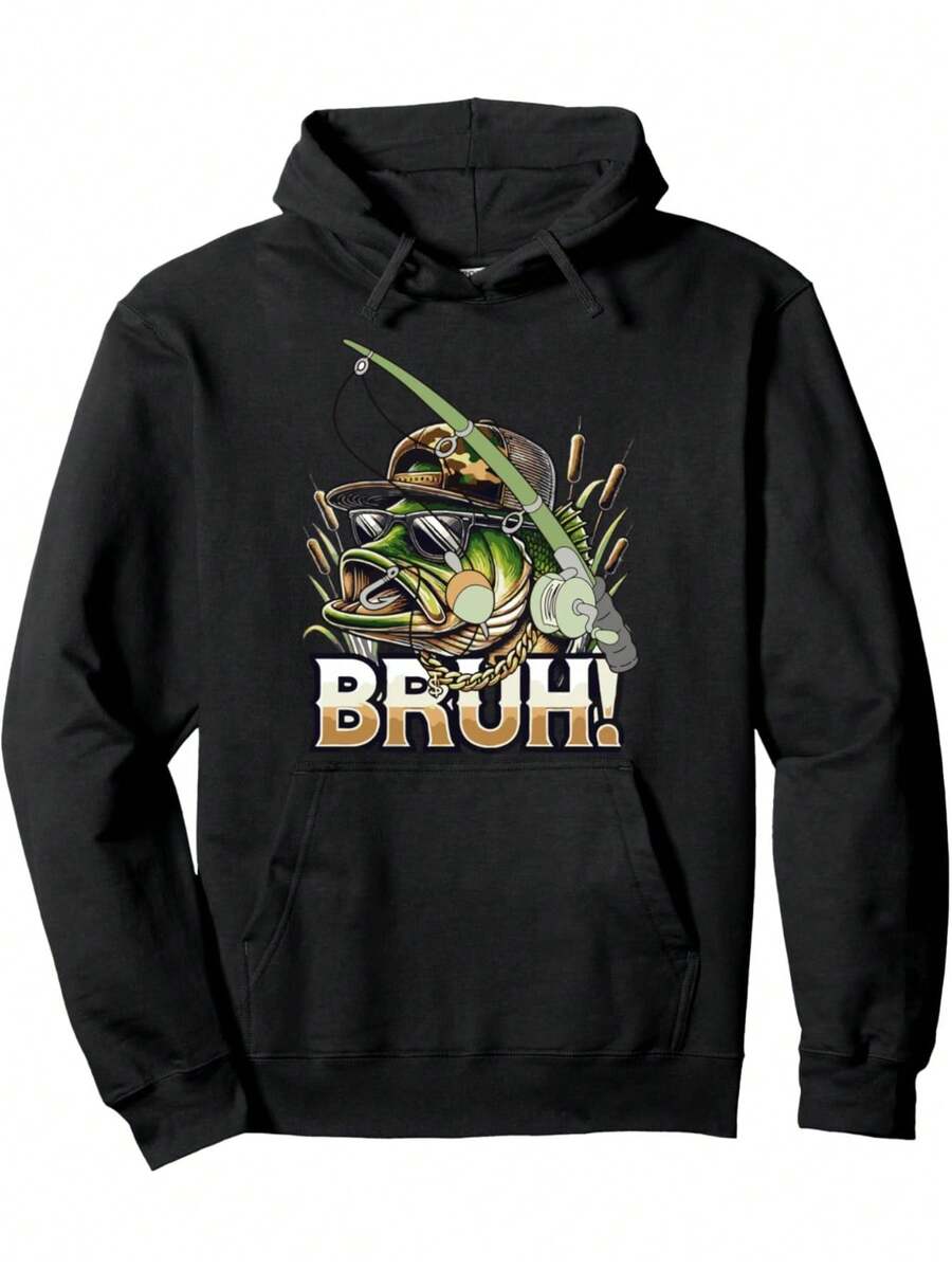 Bruh Funny Fishing Graphic For Men Teen Slang Fishing Pullover Hoodie ...