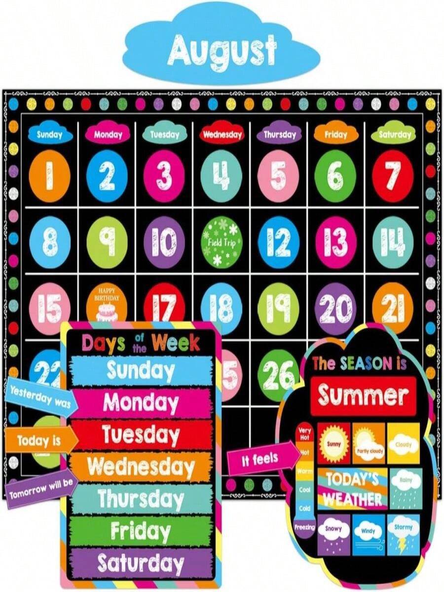 Chalkboard Brights Calendar Bulletin Board Set Colorful Classroom ...