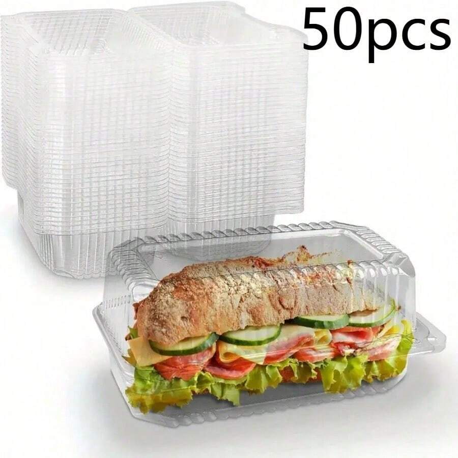 50 Disposable Plastic Pastry Boxes - Transparent Rectangular Containers ...