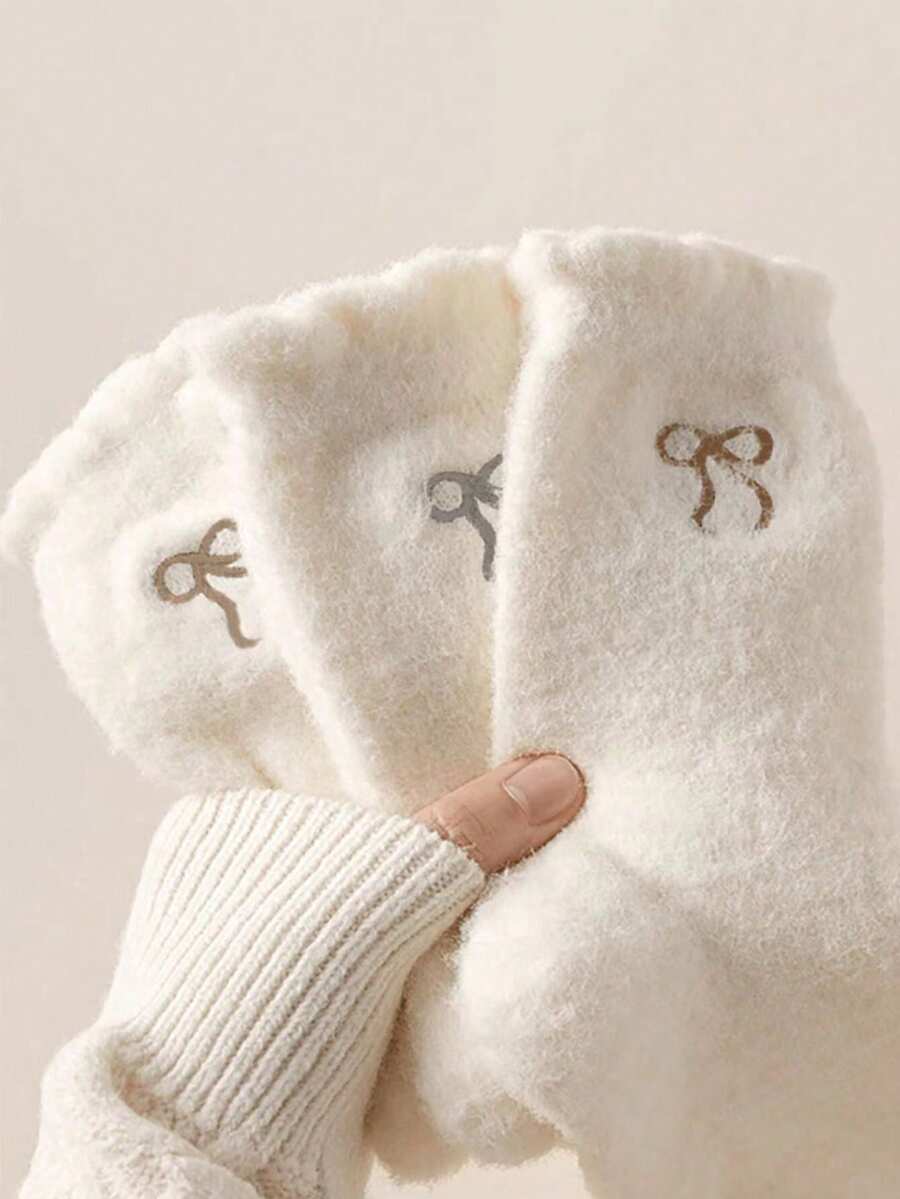2/3Pairs Women's Bow & Heart Socks Cute Simple Mink Plush Socks Mid ...