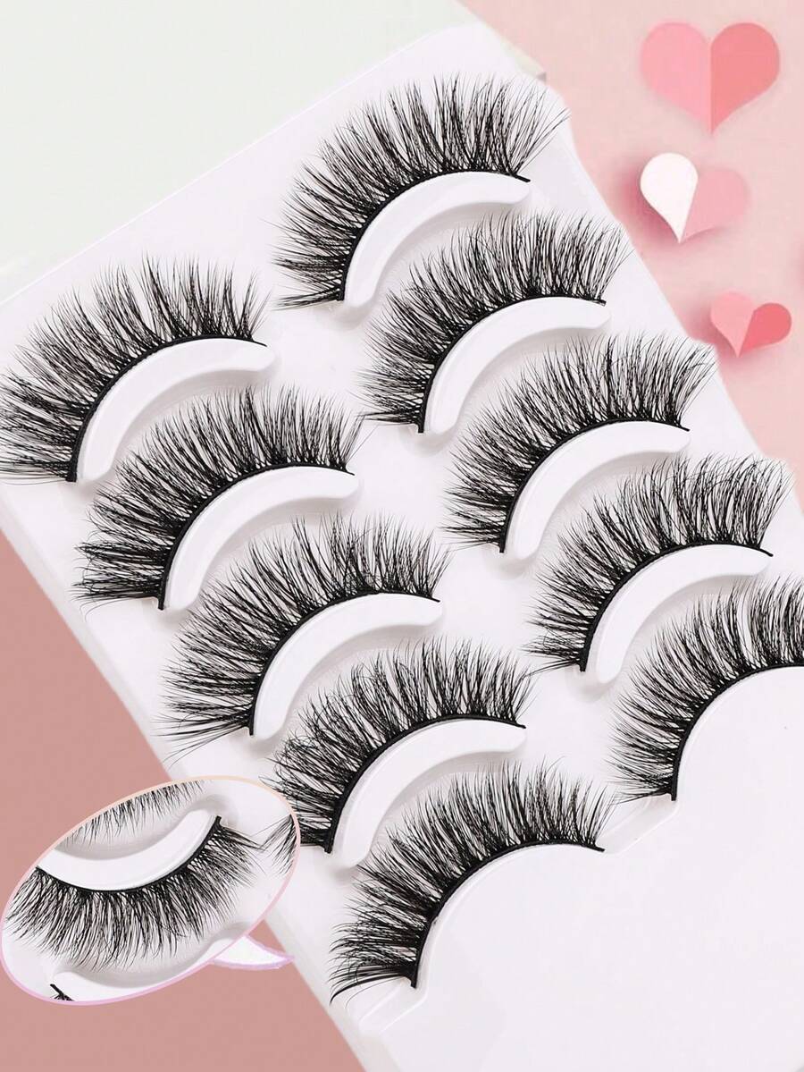 5 Pairs Natural False Eyelashes Fluffy Soft Dramatic 3D Mink Lashes ...