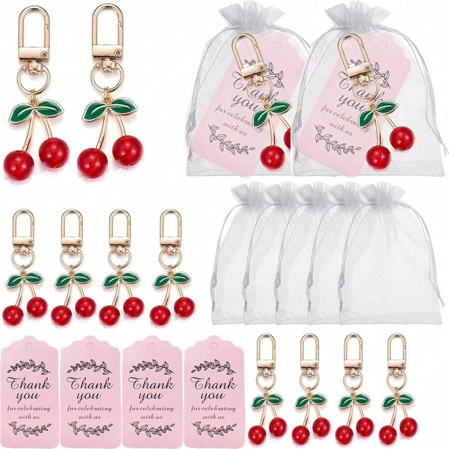 12pcs Resin Simulated Cherry Keychain Gift Set, Includes 12pcs Pink ...