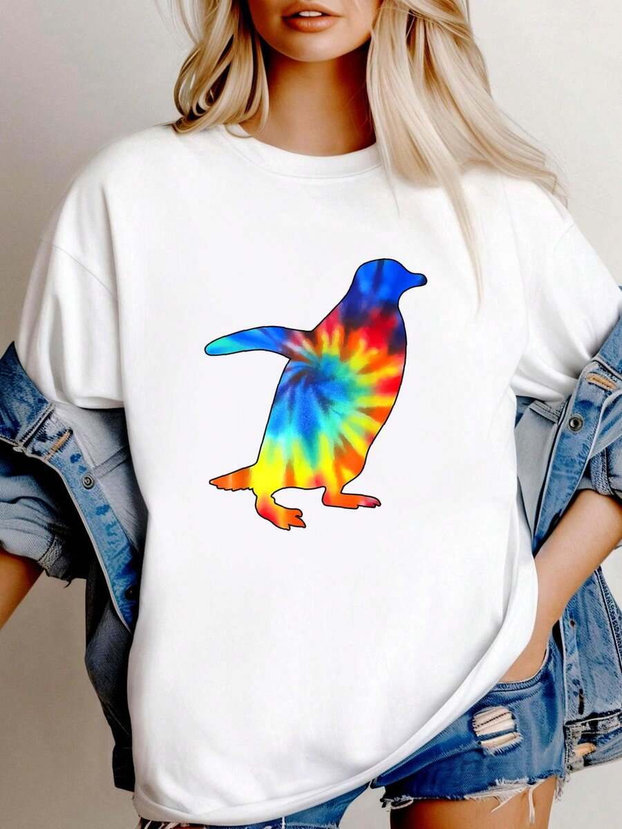 180g pure Cotton Penguin Lovers Tie-Dye Penguins Artsy Design Tie Dye ...
