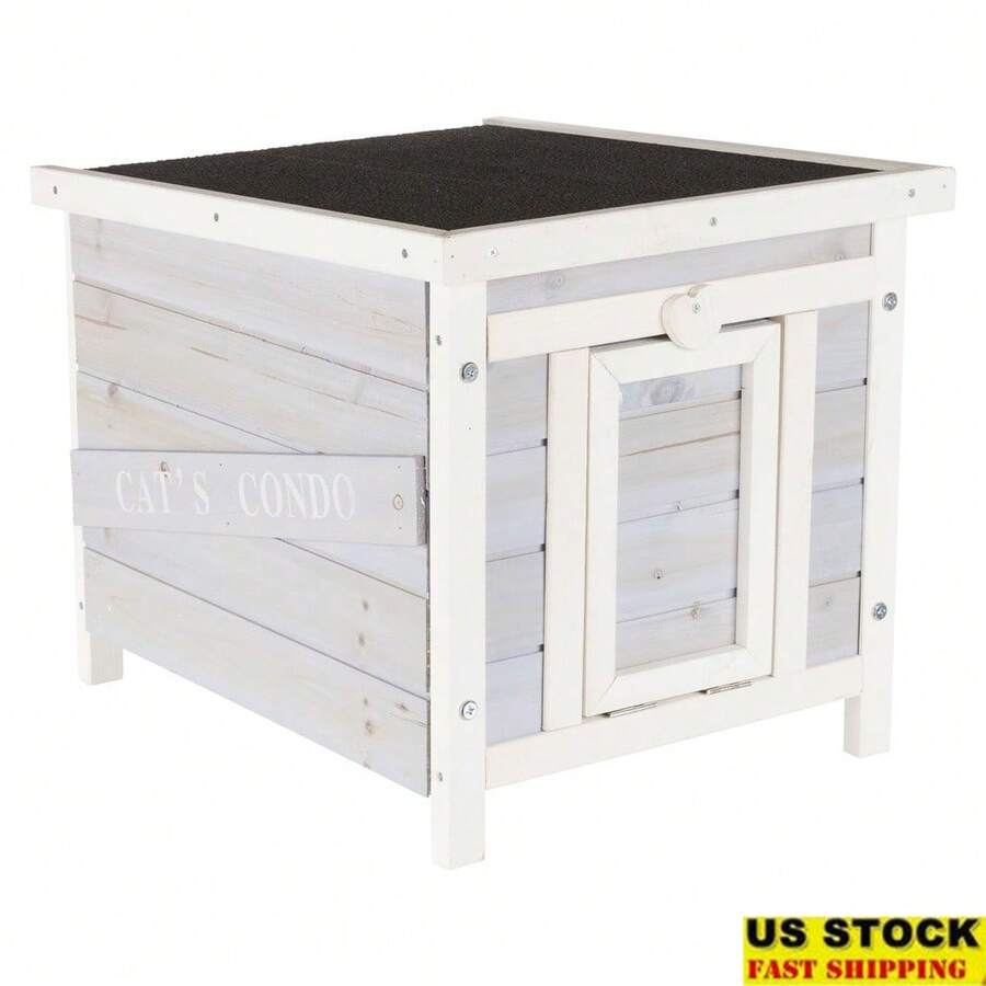 Wooden Cat House Weatherproof Outdoor Shelter With Hinged Roof Ramp ...