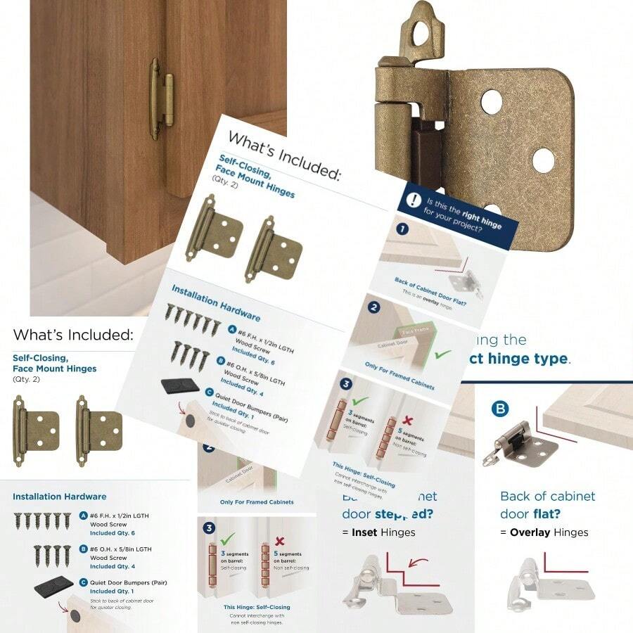 Amerock Cabinet Hinge Variable Overlay Hinge Burnished Brass 2 Pack SelfClosing Hinge Face Mount ...