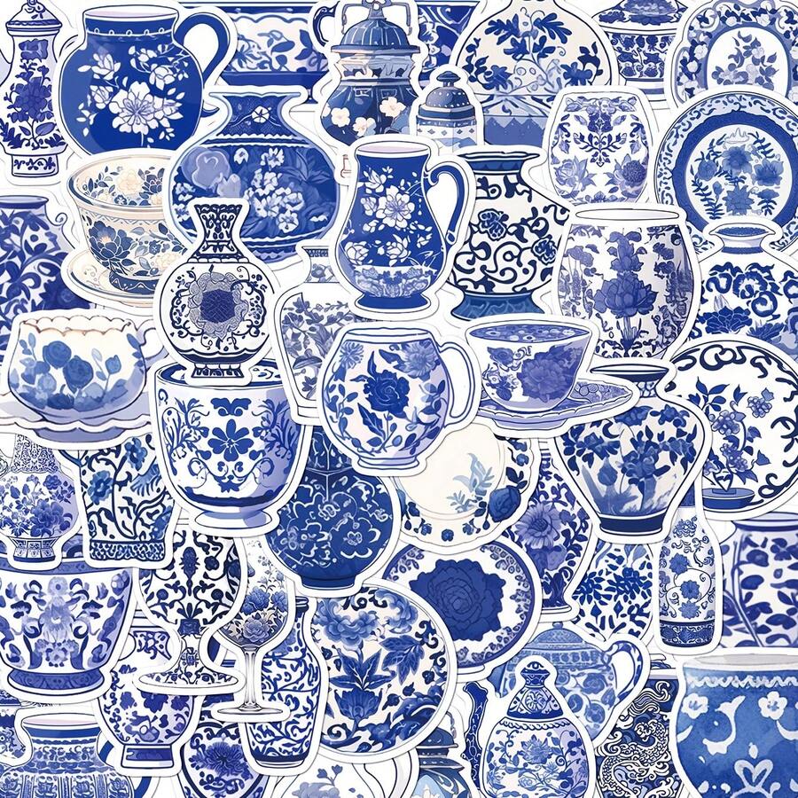 50 Blue And White Porcelain Appliance Stickers, Mobile Phone Case, Hand ...