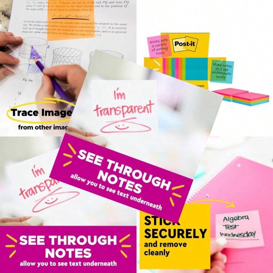 Postit Colored Transparent Sticky Notes 3x3 In 8 Pads/Pack 36 Sheets ...