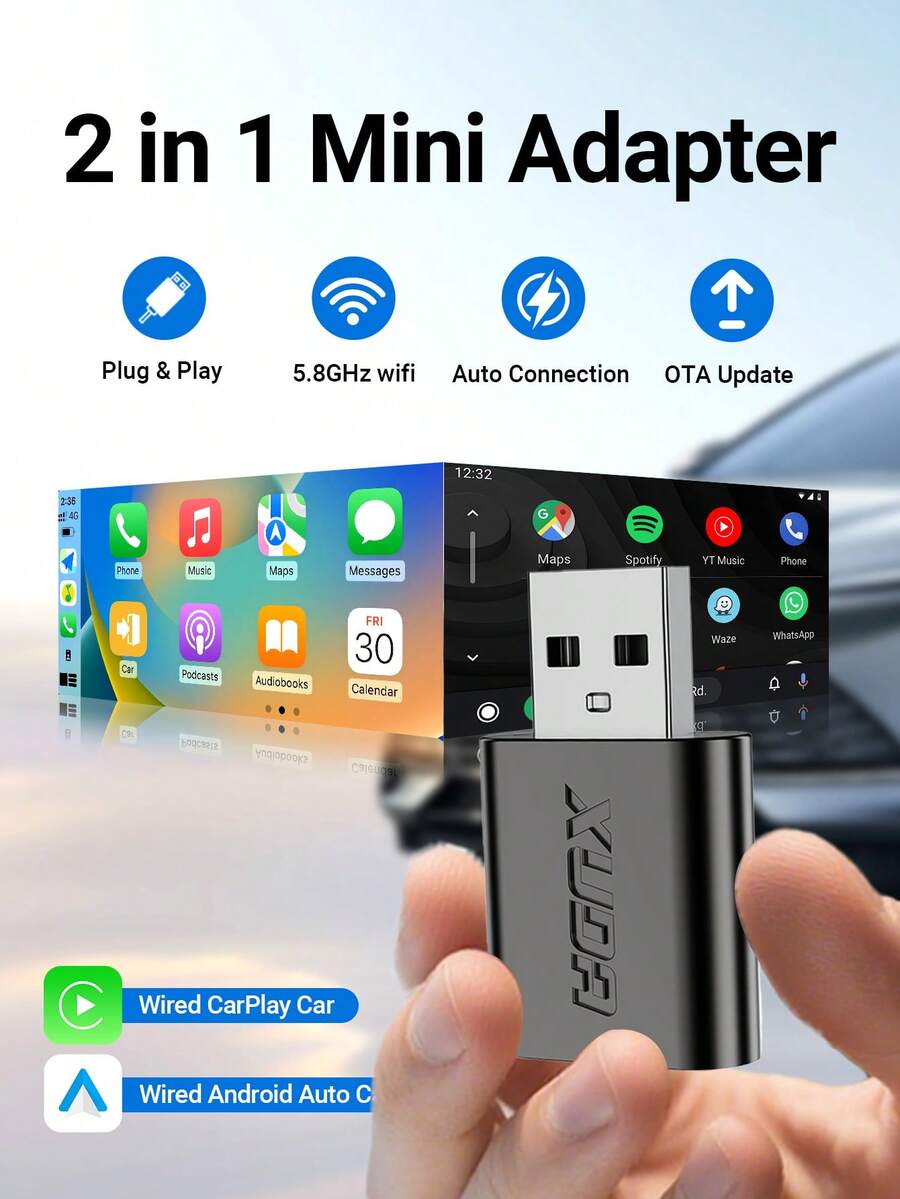 XUDA 2025 Nova Caixa AI CarPlay Ultra Mini Cabeada para CarPlay Sem Fio e Adaptador 2 em 1 ...