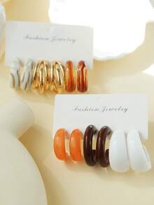 12-6pcs Elegant Minimalist Earring Set, Exquisite Multi-Element C-Shape ...