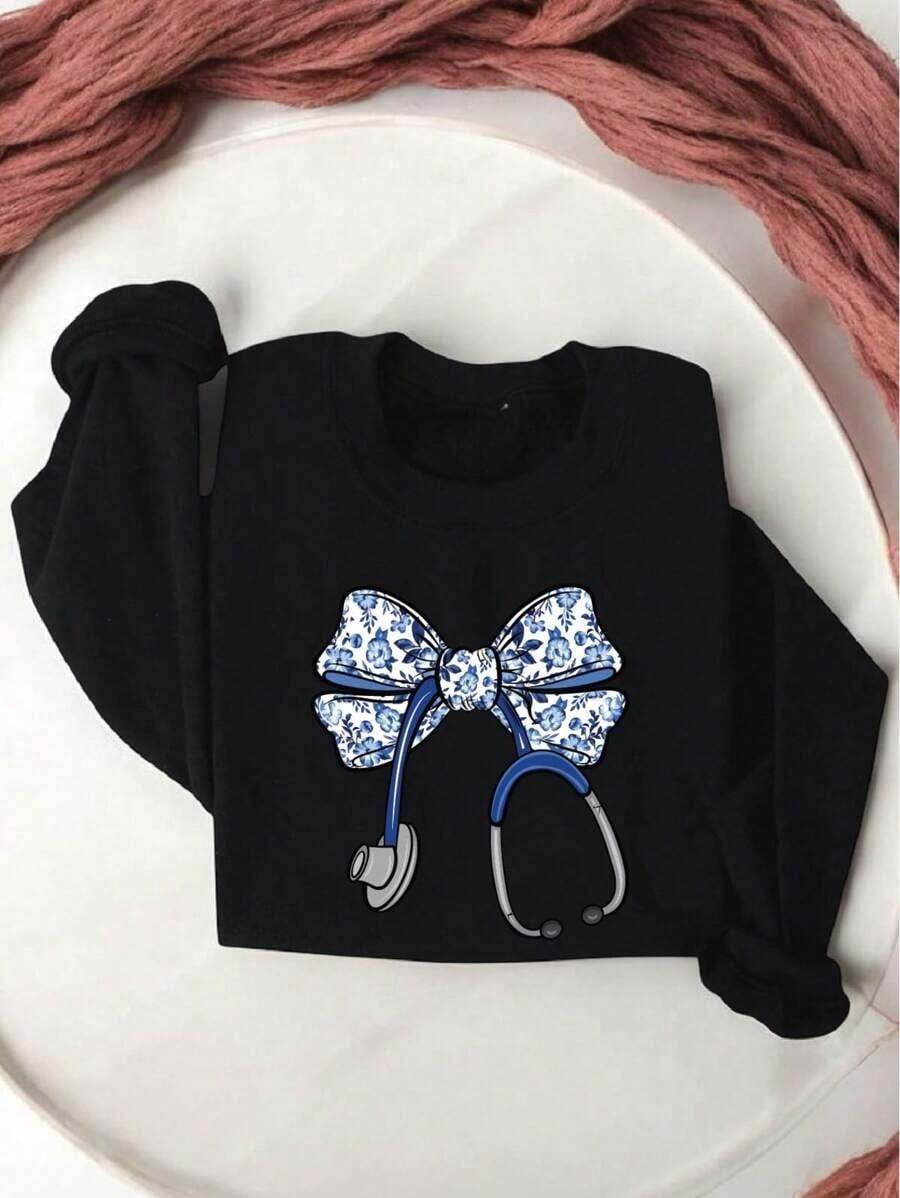 Nurse Bow Ribbon Stethoscope Sweatshirt, Floral Nurse Coquette Hoodie ...