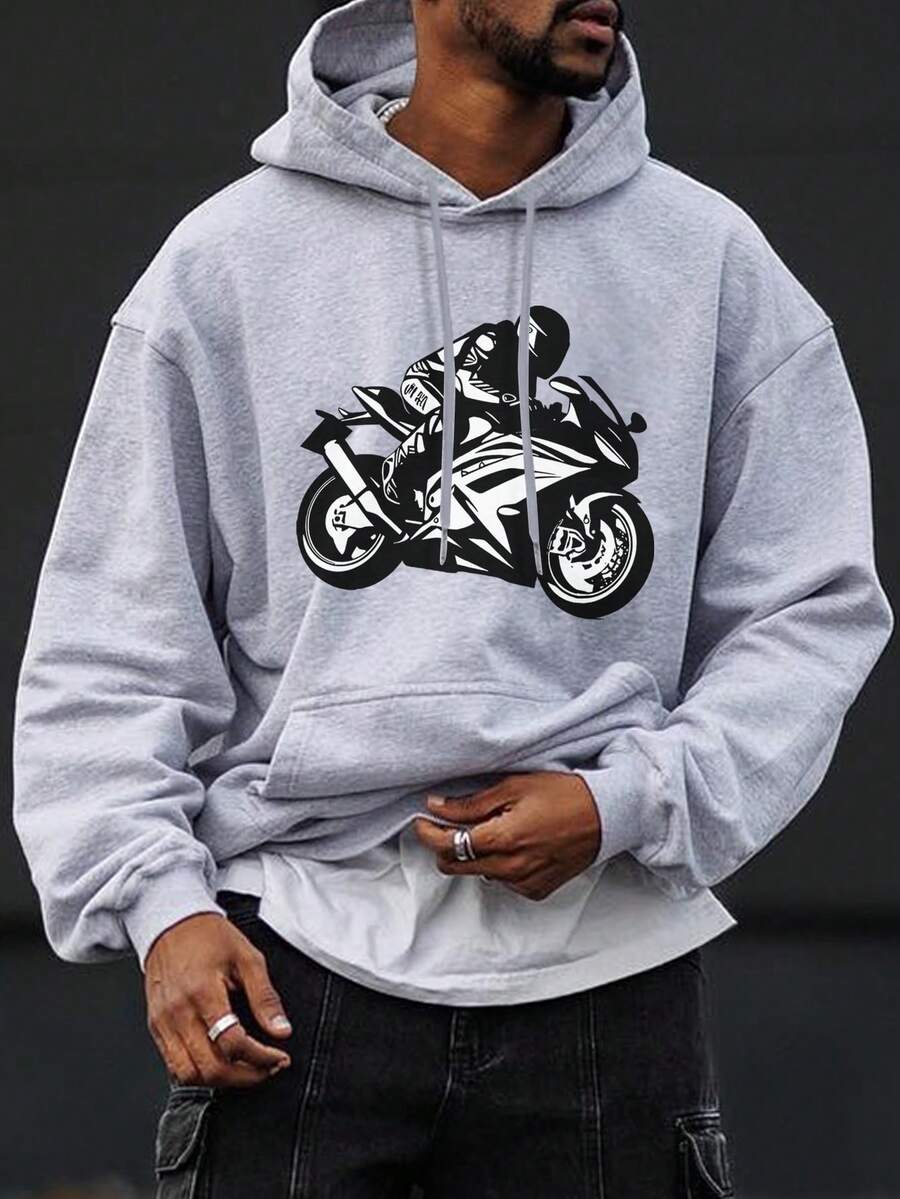 Herren Motorrad Racing Muster Thermofutter Hoodie, Streetwear Stil ...