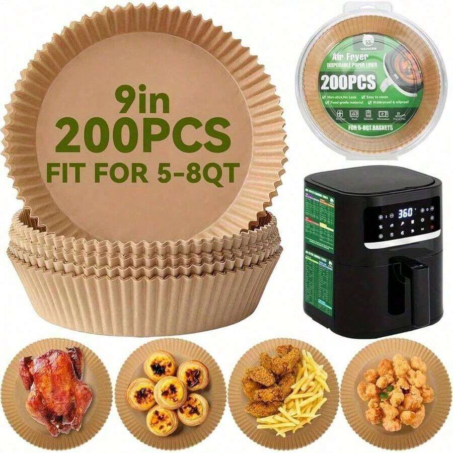 200 Round Non-Stick Disposable Paper Liners For 5-8QT, 9-Inch Air Fryer ...