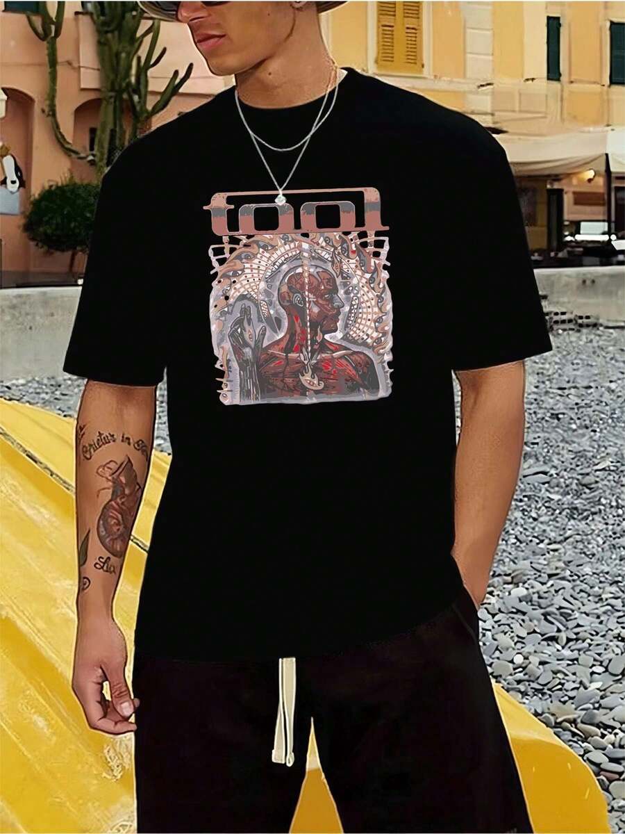 Tool Band Graphic Tee , Men's 220gsm New Summer Casual Crew Neck Pure ...