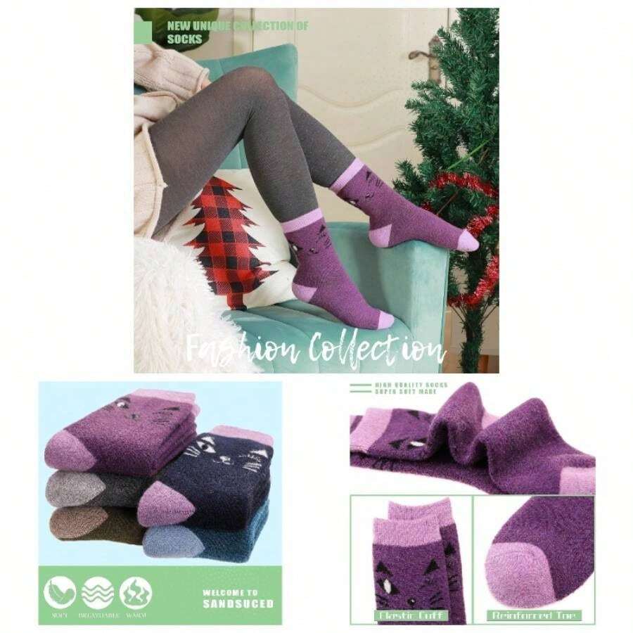 5 Pack Merino Wool Boot Hiking Socks Women Warm Winter Thick Thermal ...