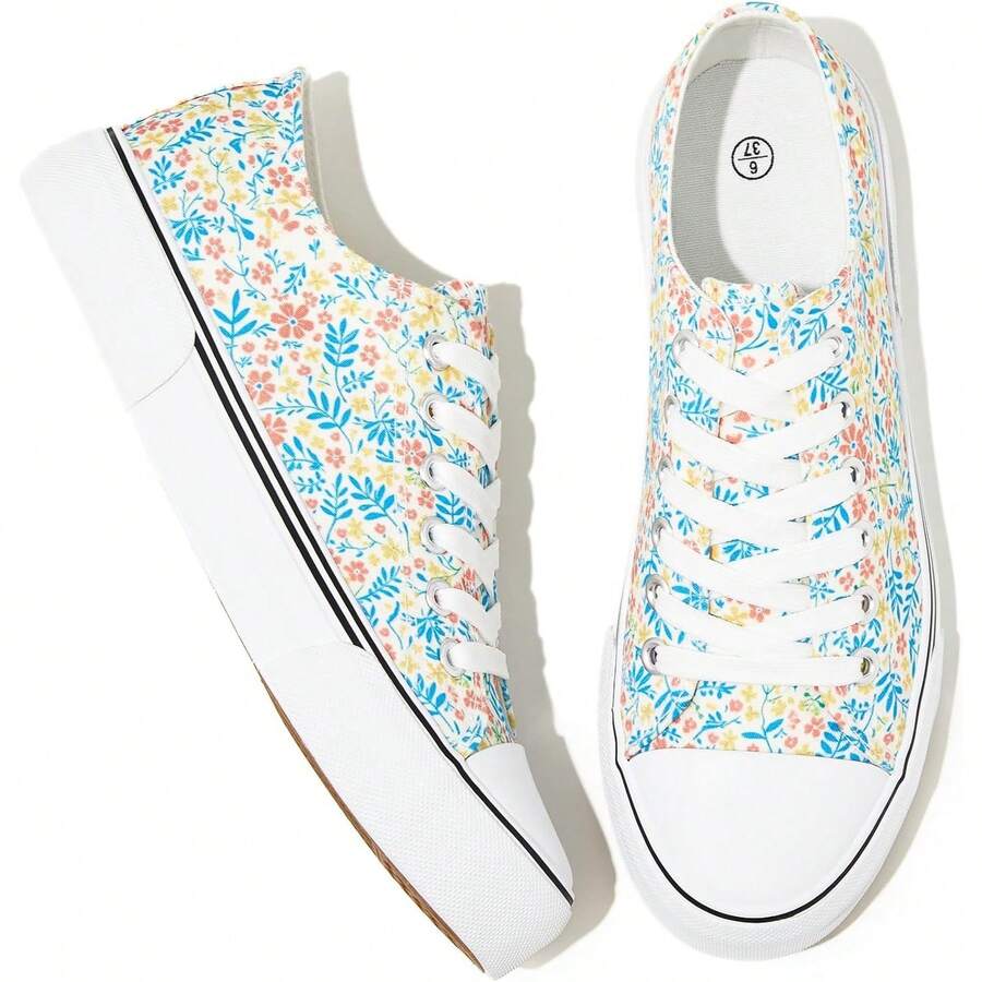 Canvas Tennis Shoes For Women Low Top Casual White Black Sneakers For ...