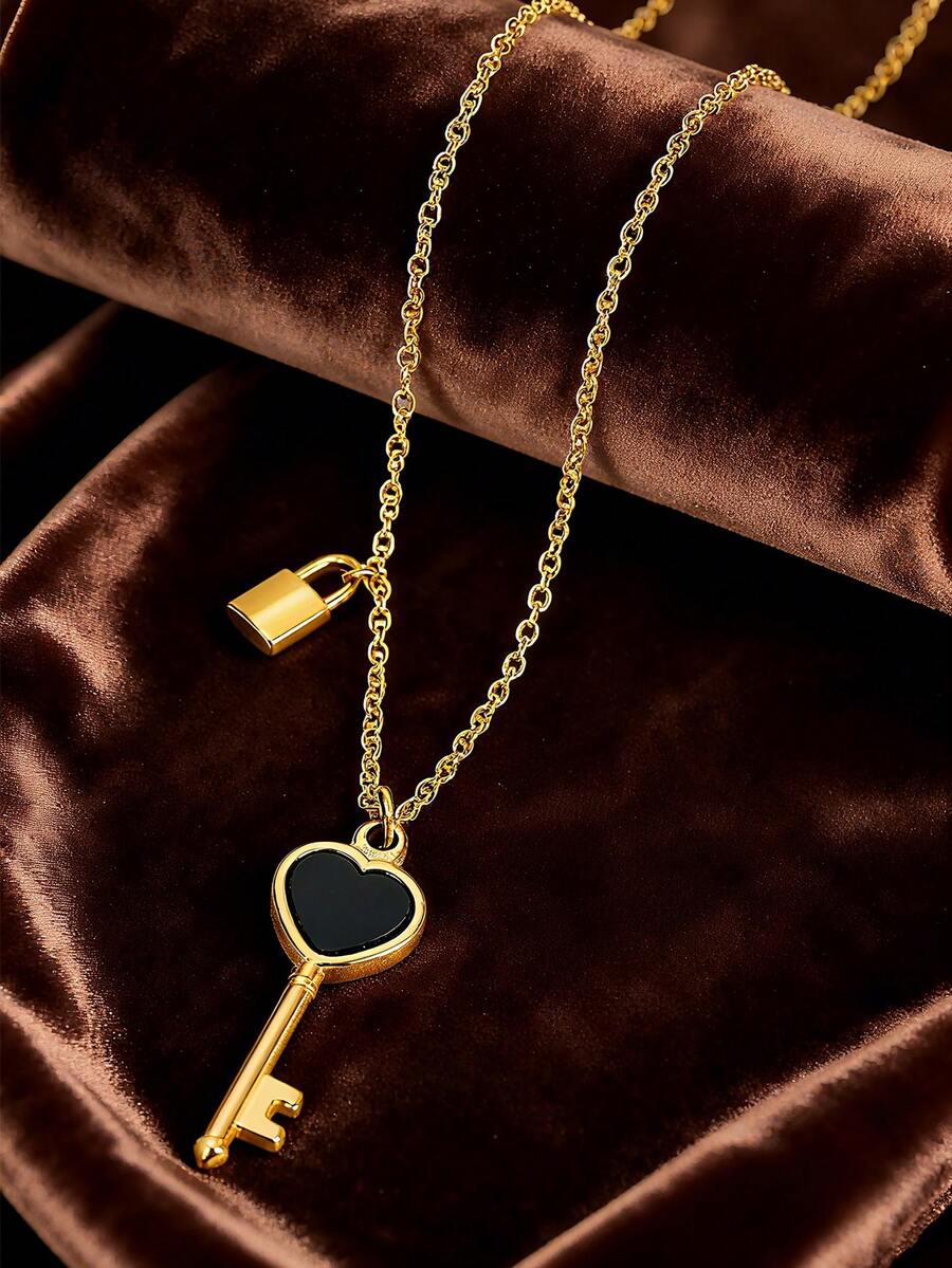 MONALLY 18K Gold Plated Exquisite And Elegant Lock & Key Pendant Gold ...