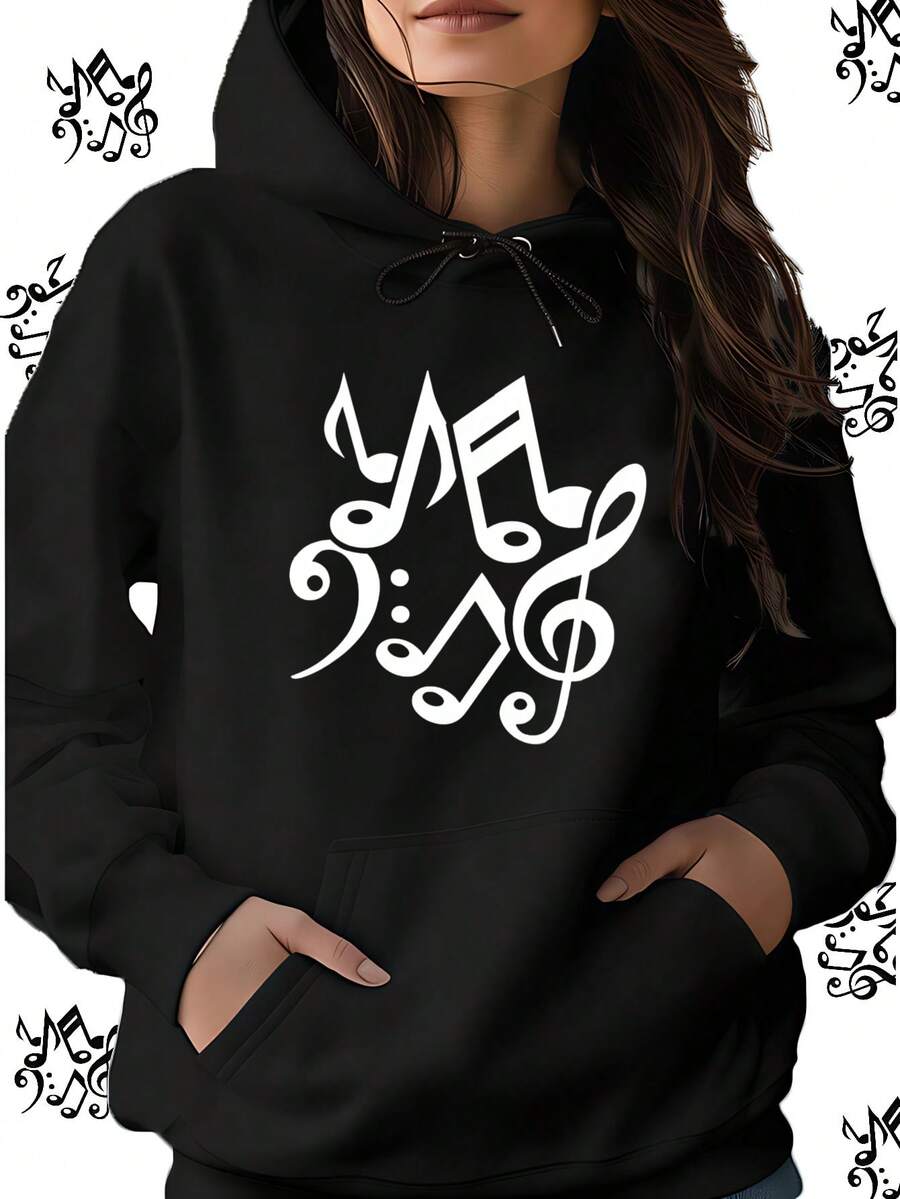 Music Notes Pullover Hoodie | SHEIN USA